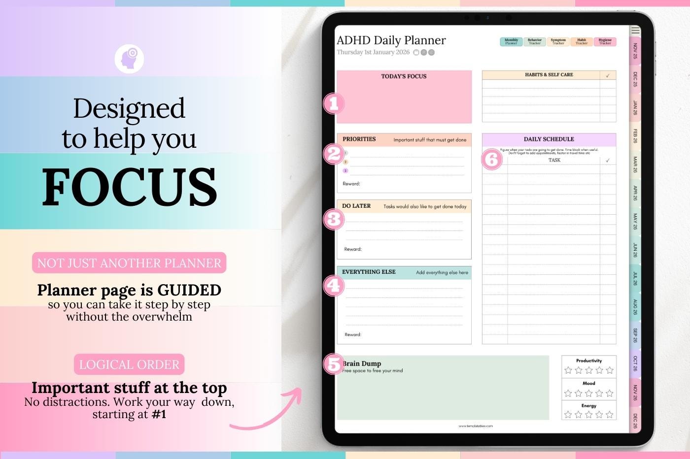 2026 ADHD Daily Planner, COLORFUL Goodnotes Digital Planner for ...