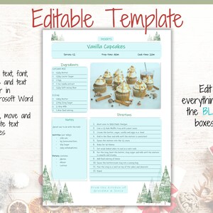 Recipe Sheet Template, EDITABLE CHRISTMAS Recipe Book Template, Recipe ...
