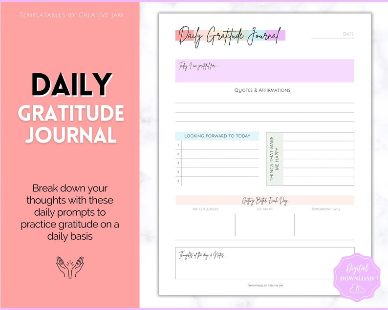 Gratitude Journal Printable BUNDLE Mindfulness Log Gratitude - Etsy
