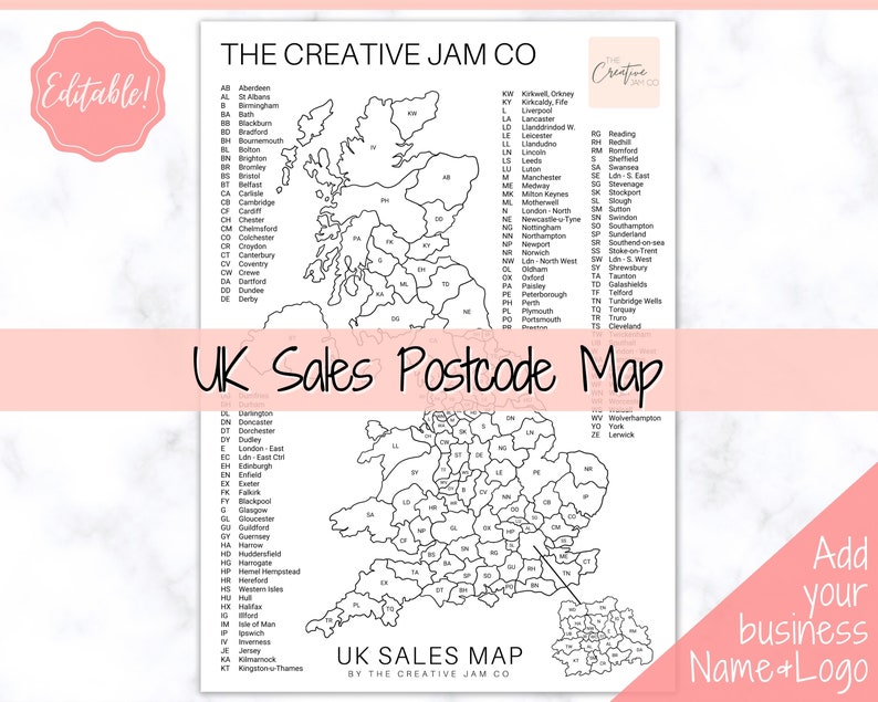 EDITABLE UK Postcode Sales Map Business Colour in Map Etsy | Etsy
