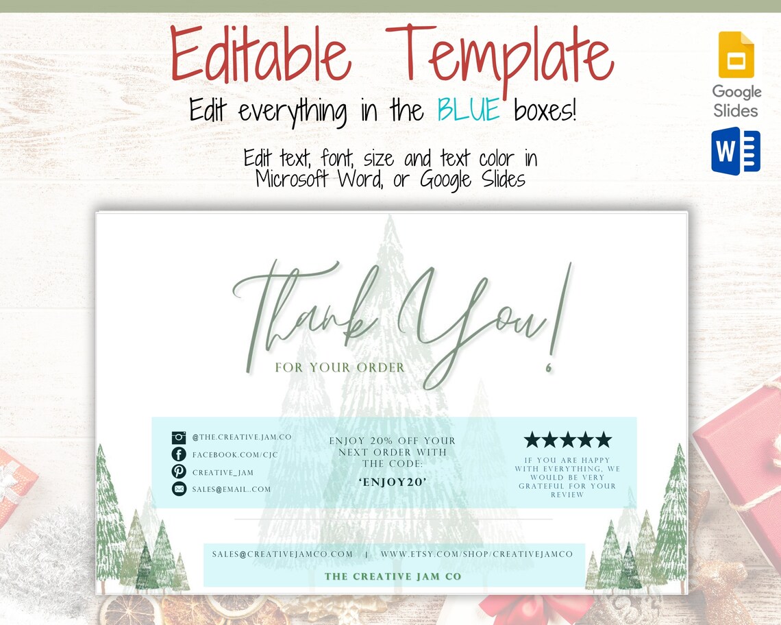 Gift Certificate Template & Thank You Card. Editable CHRISTMAS - Etsy