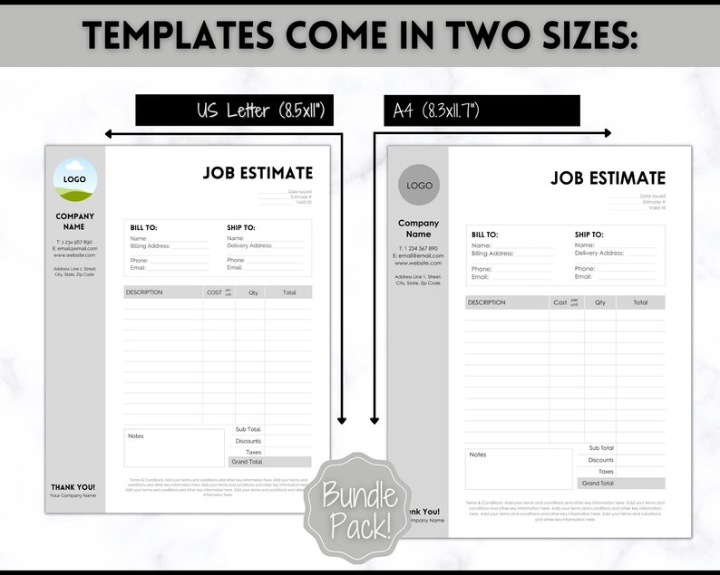 EDITABLE Job Estimate Template Small Business Template - Etsy