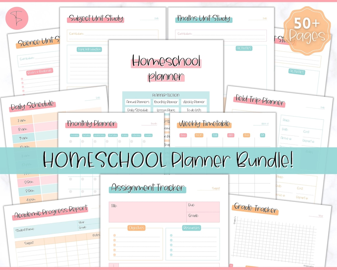 50pg HOMESCHOOL Planner Printable, Home School Teacher, Academic Lesson ...