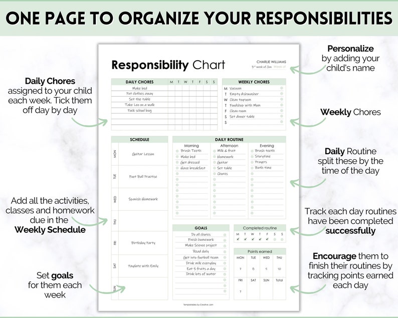 Kids Chore Chart EDITABLE Responsibility Chart Family Chore - Etsy