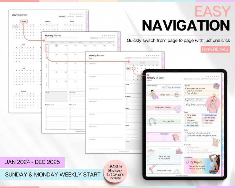 COLORFUL 2025 Digital Planner, ON SALE! Goodnotes Planner, Daily Weekly ...