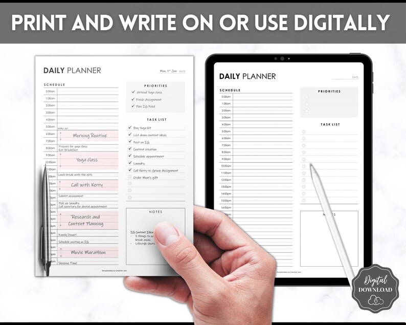 EDITABLE 24 Hour Daily Planner Template, Hourly Planner, to Do List ...