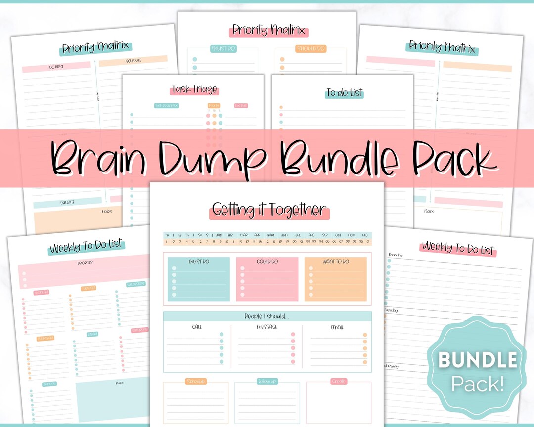 Brain Dump Printable BUNDLE, to Do List, ADHD Planner, Daily Template ...