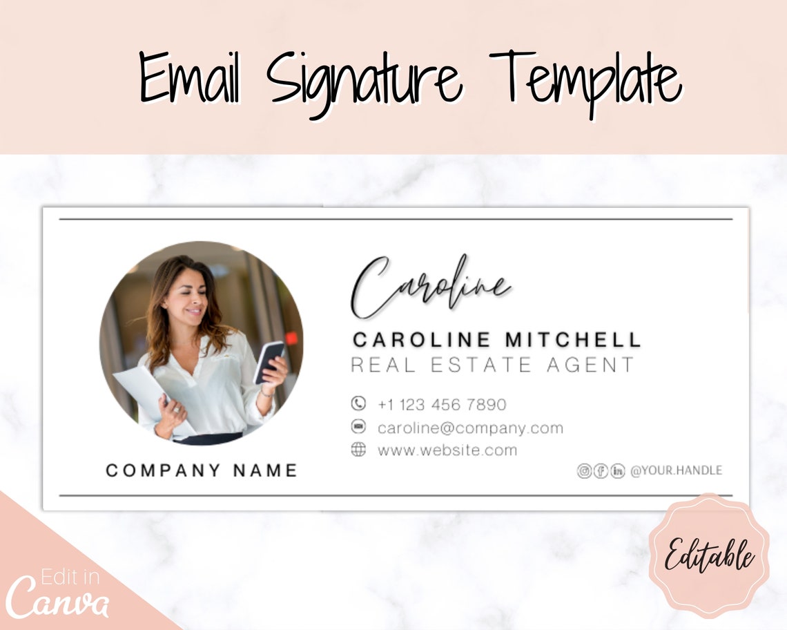 Email Signature Template With Logo & Photo Editable Canva - Etsy