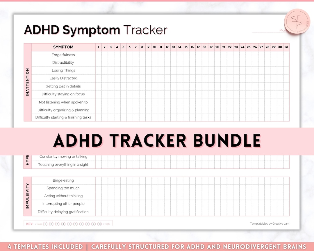 ADHD Symptom Tracker, Behavior & Hygiene Tracker BUNDLE! Monthly ...