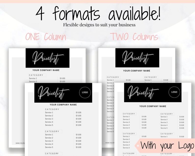 PRICE LIST Template Editable. Printable Price Sheet Price | Etsy