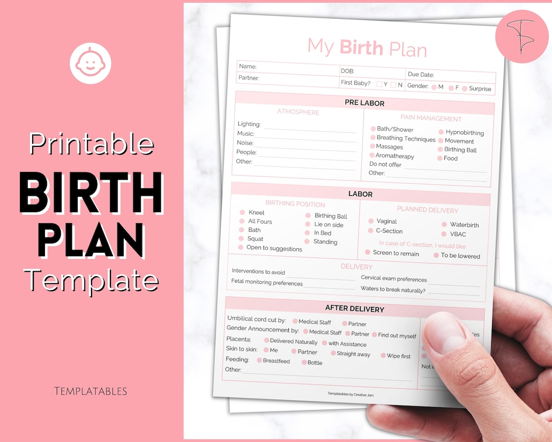 Birth Plan Template, Printable Birth Preferences, Birthing Plan ...