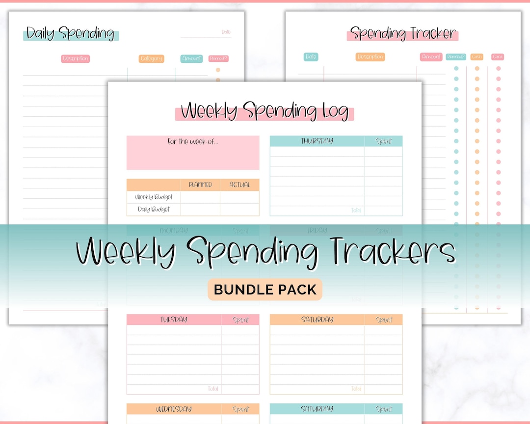 Printable Weekly Spending Trackers, Spending Log, Weekly Budget Planner ...