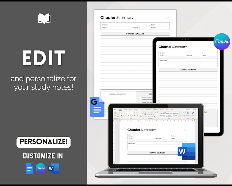 EDITABLE Chapter Summary Template Study Guide Textbook - Etsy