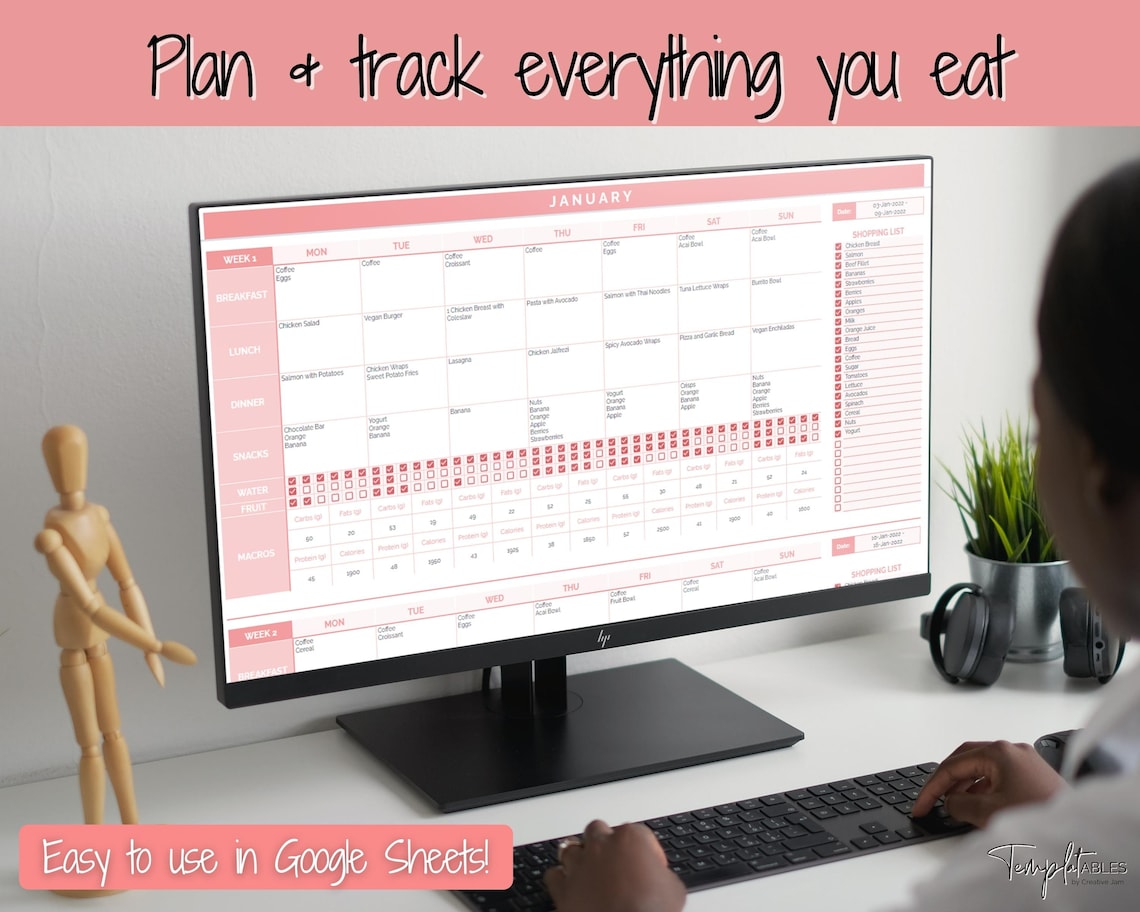 DIGITAL Meal Planner Spreadsheet Weekly Meal Plan Template | Etsy