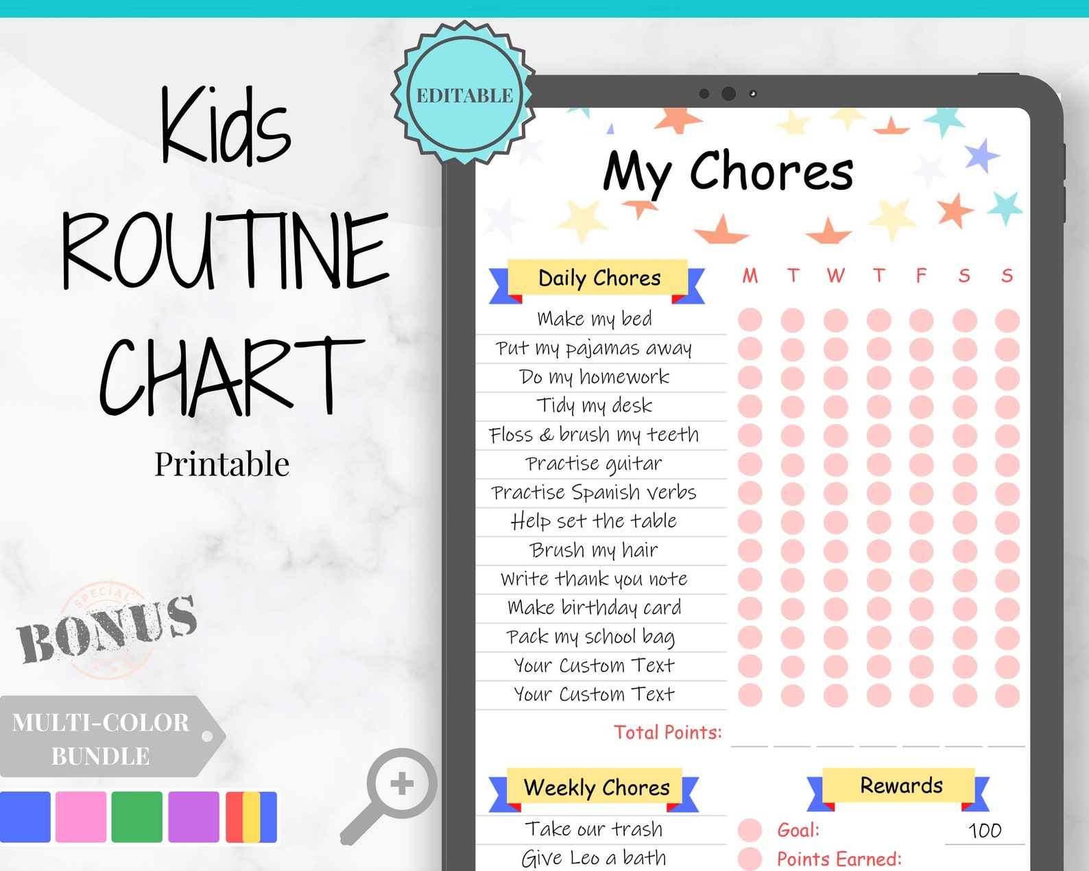 Kids Routine Chart. Editable Behaviour Chart With Chore Chart - Etsy Canada
