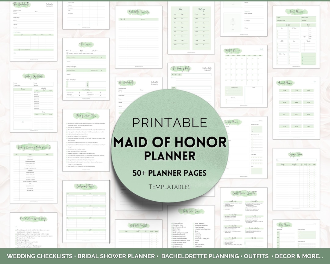 50pg Maid of Honor Planner,matron of Honor Wedding Planner Bundle, MOH ...