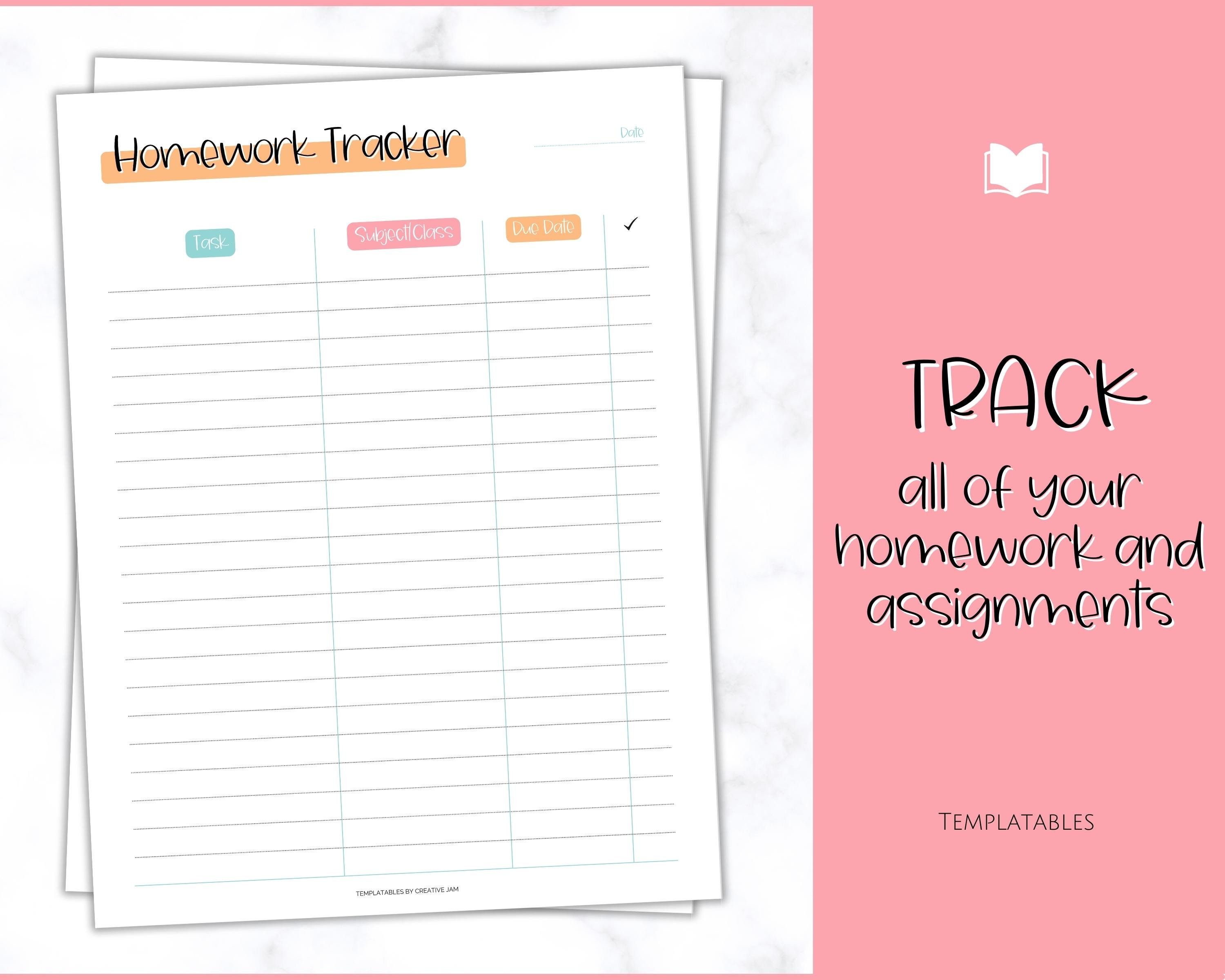 Homework Tracker Homework Planner Printable Assignment - Etsy