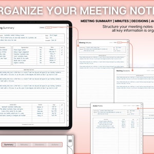 Digital Meeting Notes Template, Editable Meeting Minutes, Digital ...