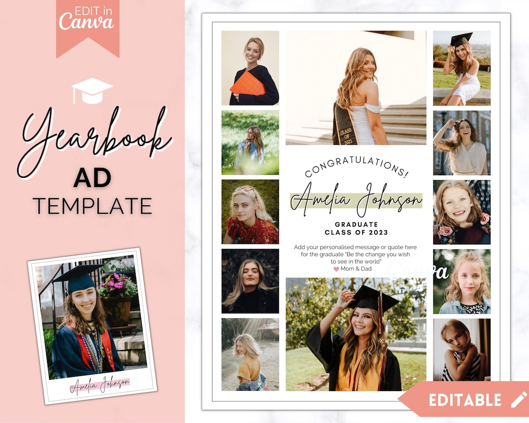 Yearbook AD Template, Senior & High School Graduation, Grad ...