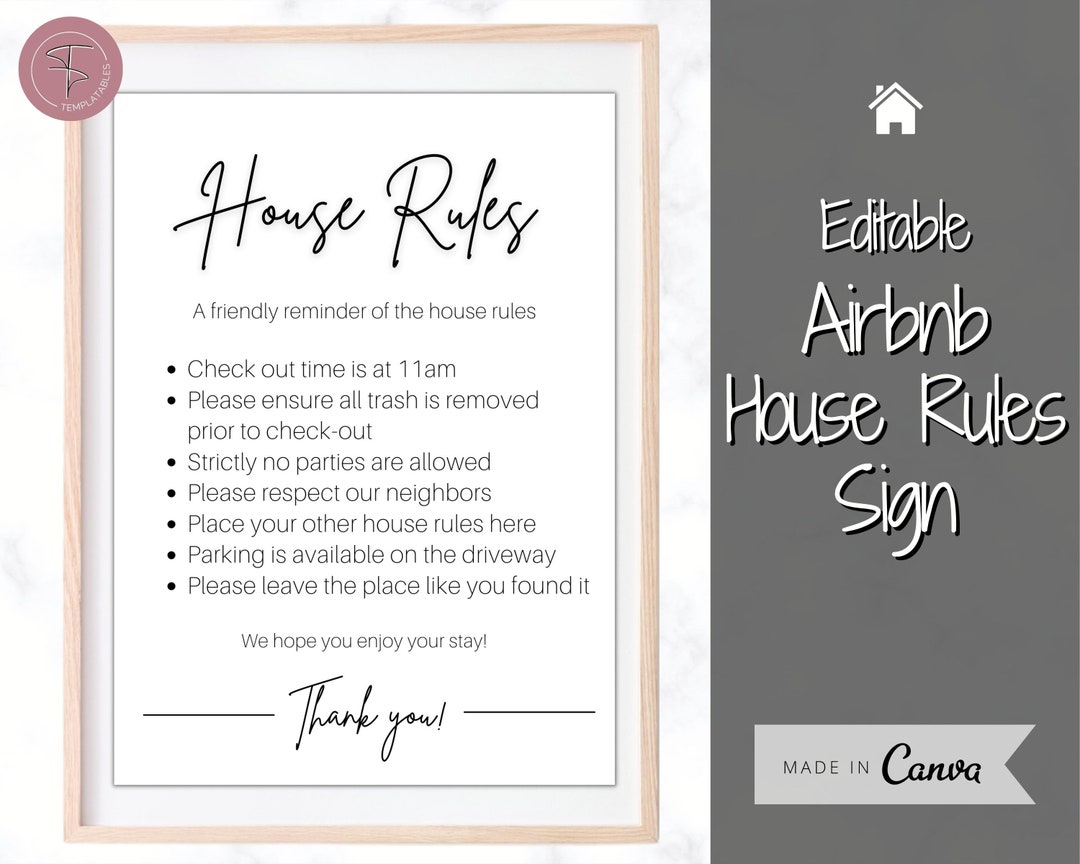 Airbnb Poster HOUSE RULES Sign! Editable Template Checklist, Airbnb ...