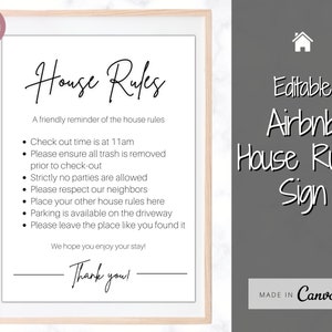 EDITABLE Airbnb Sign HOUSE Rules Template Checklist Airbnb | Etsy UK