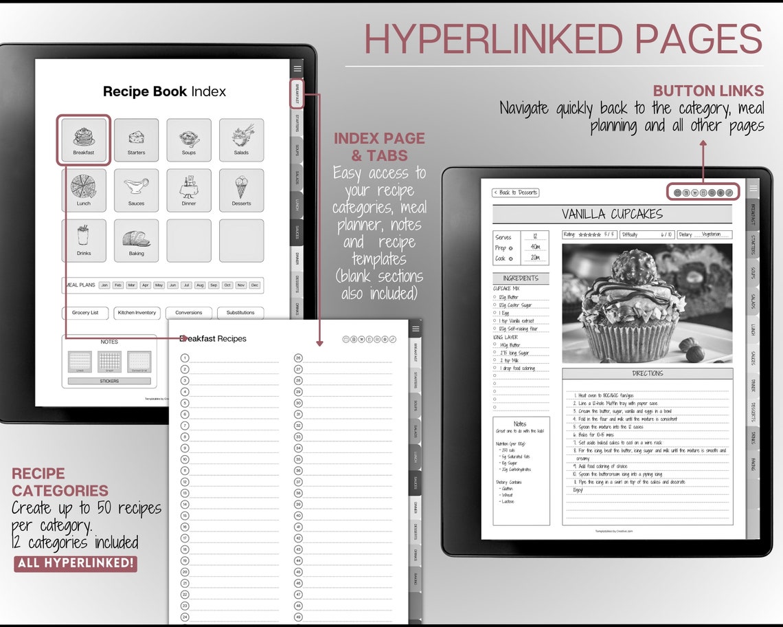 Digital Recipe Book for Kindle Scribe, Recipe Template, Digital Meal ...