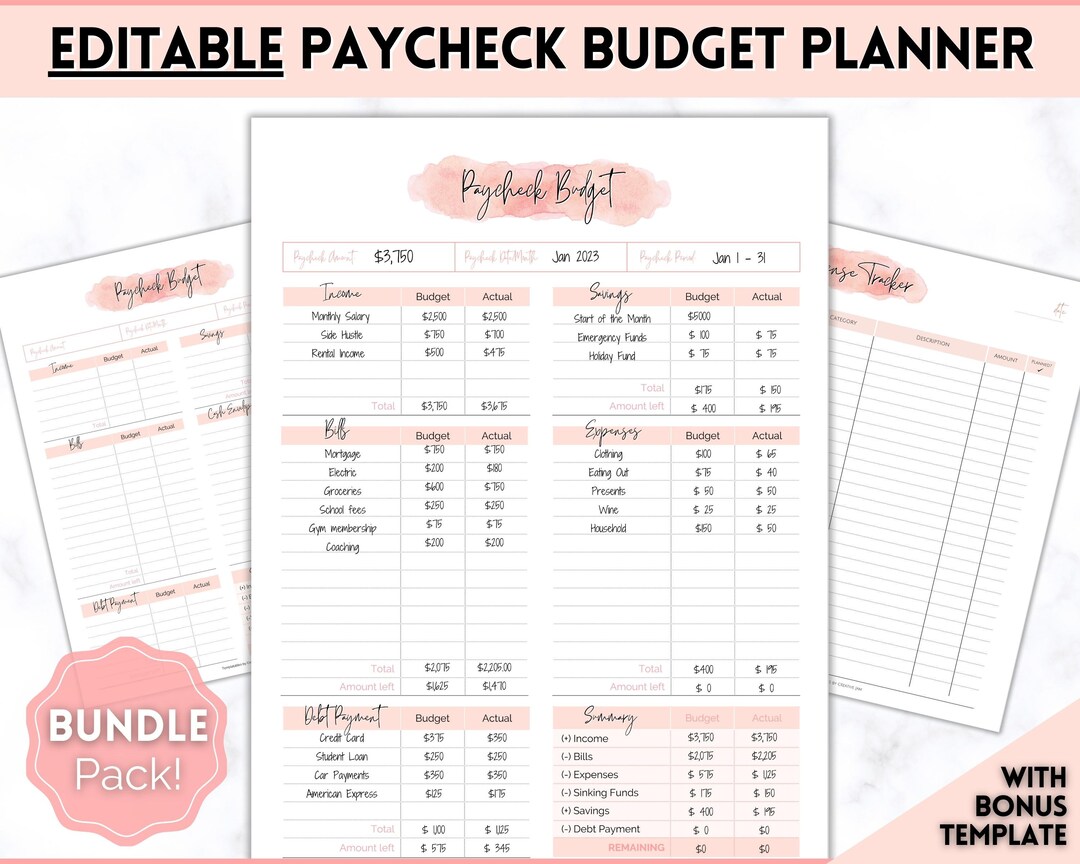 EDITABLE Paycheck Budget Planner, Budget by Paycheck Template, PDF ...