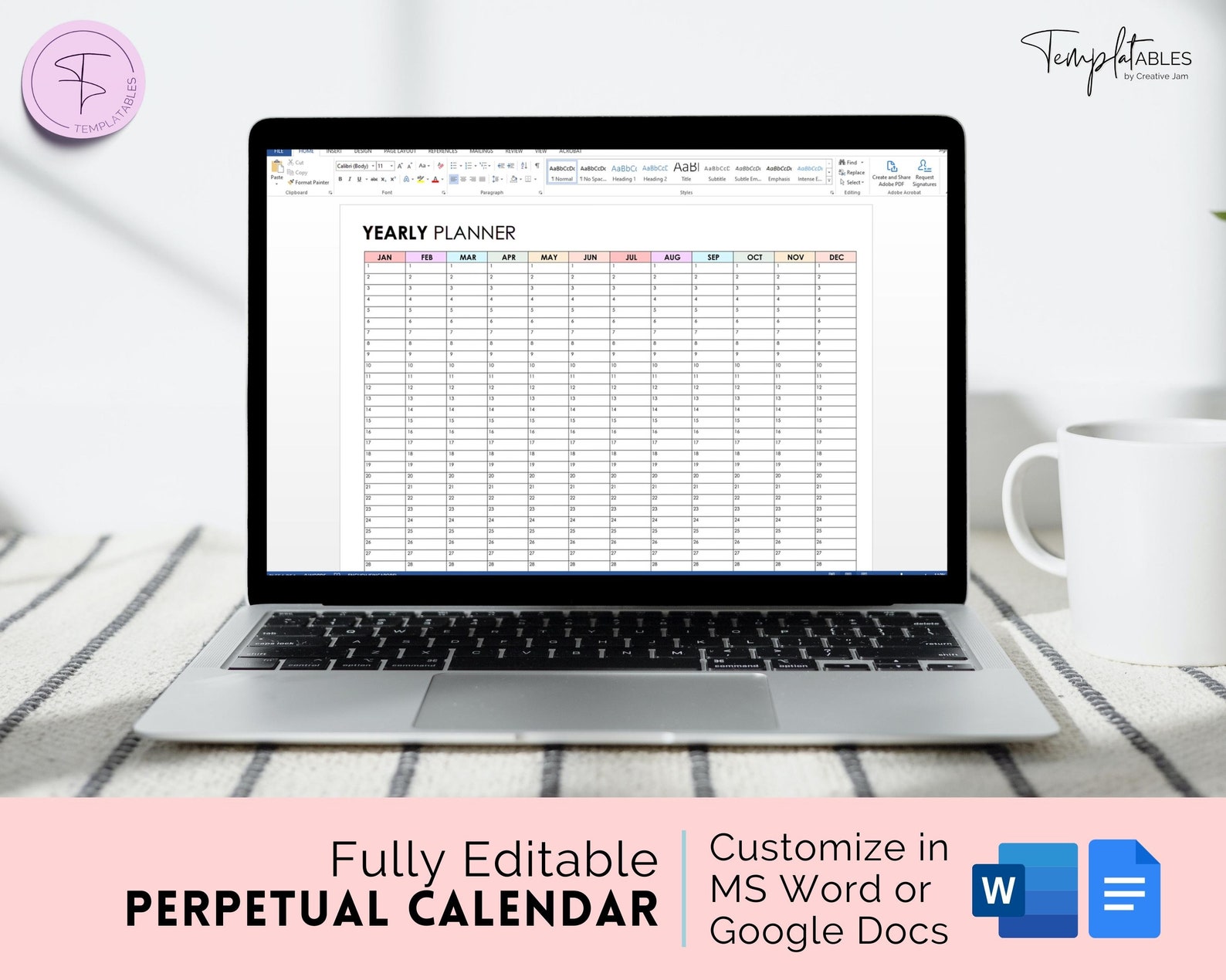 EDITABLE Perpetual Calendar, Undated Year at a Glance, Reusable ...