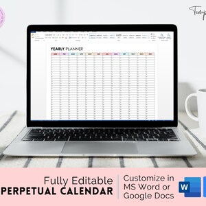 Perpetual Calendar, EDITABLE Yearly Overview, Undated Year at a Glance ...