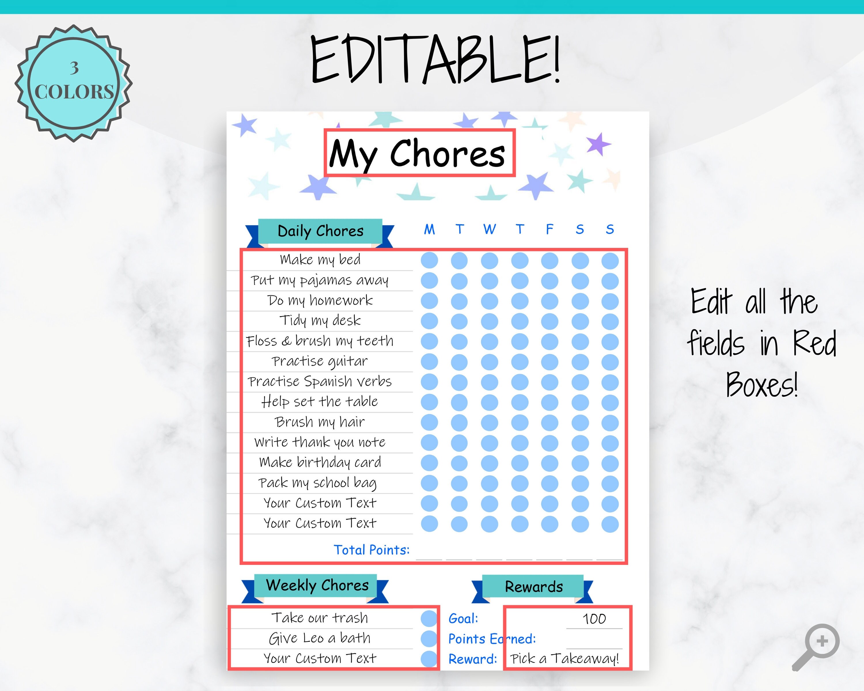 Boys Editable Chore Chart. Behaviour Chart. Chore Chart for - Etsy UK