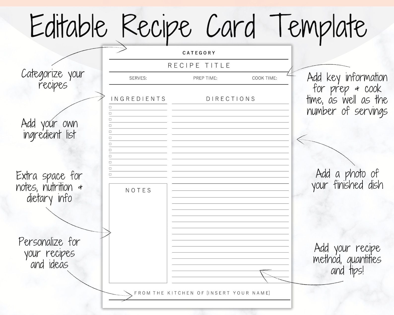 EDITABLE Recipe Book Template, Recipe Sheet Template, Recipe Cards ...
