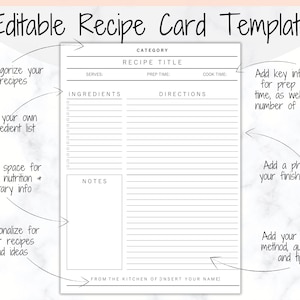 EDITABLE Recipe Book Template, Recipe Sheet Template, Recipe Cards ...