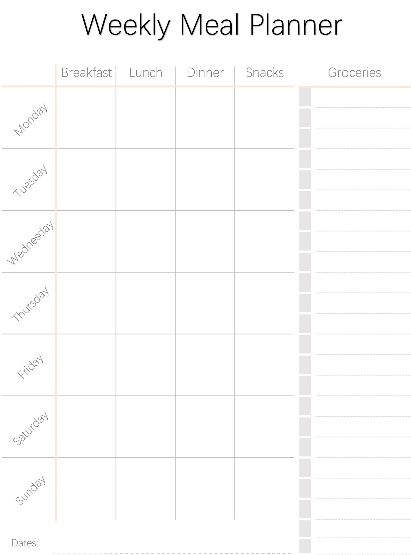 Meal Planner Food Diary Fitness Planner With Grocery List. - Etsy