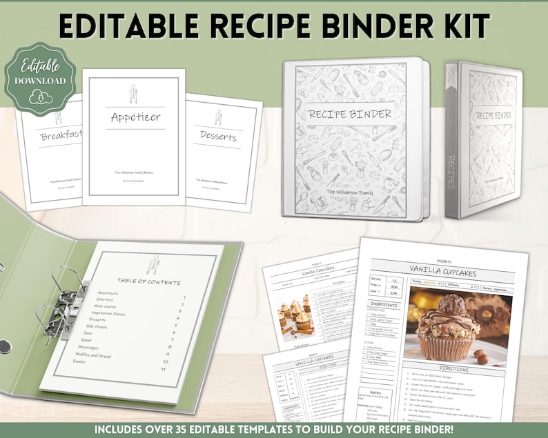 EDITABLE Recipe Binder Kit Recipe Book Template BUNDLE - Etsy