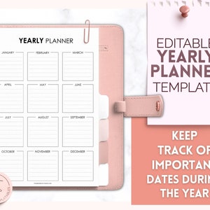 Yearly Overview, Editable Yearly Planner, Year at a Glance, Undated ...