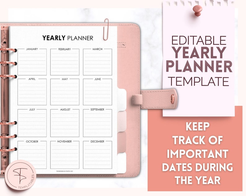 Yearly Overview Editable Yearly Planner Year at a Glance - Etsy