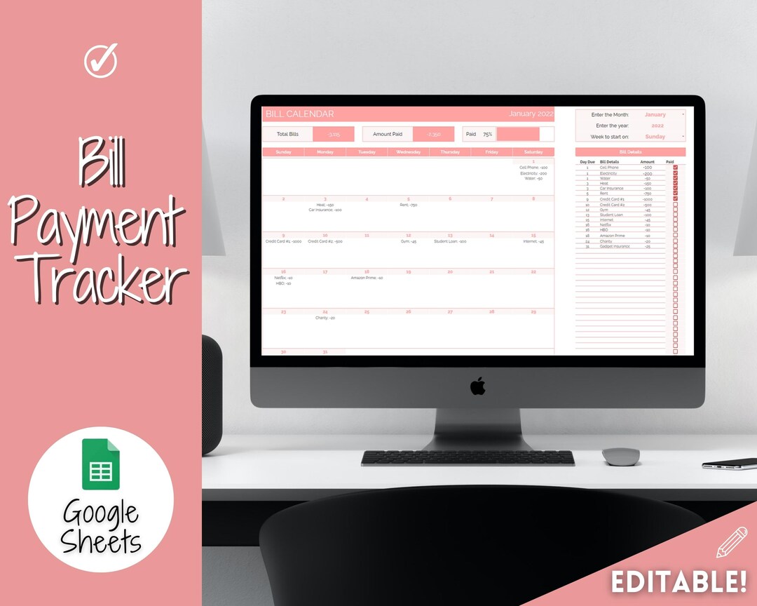 GOOGLE SHEETS Bill Payment Tracker, Monthly Bill Calendar, Automated ...