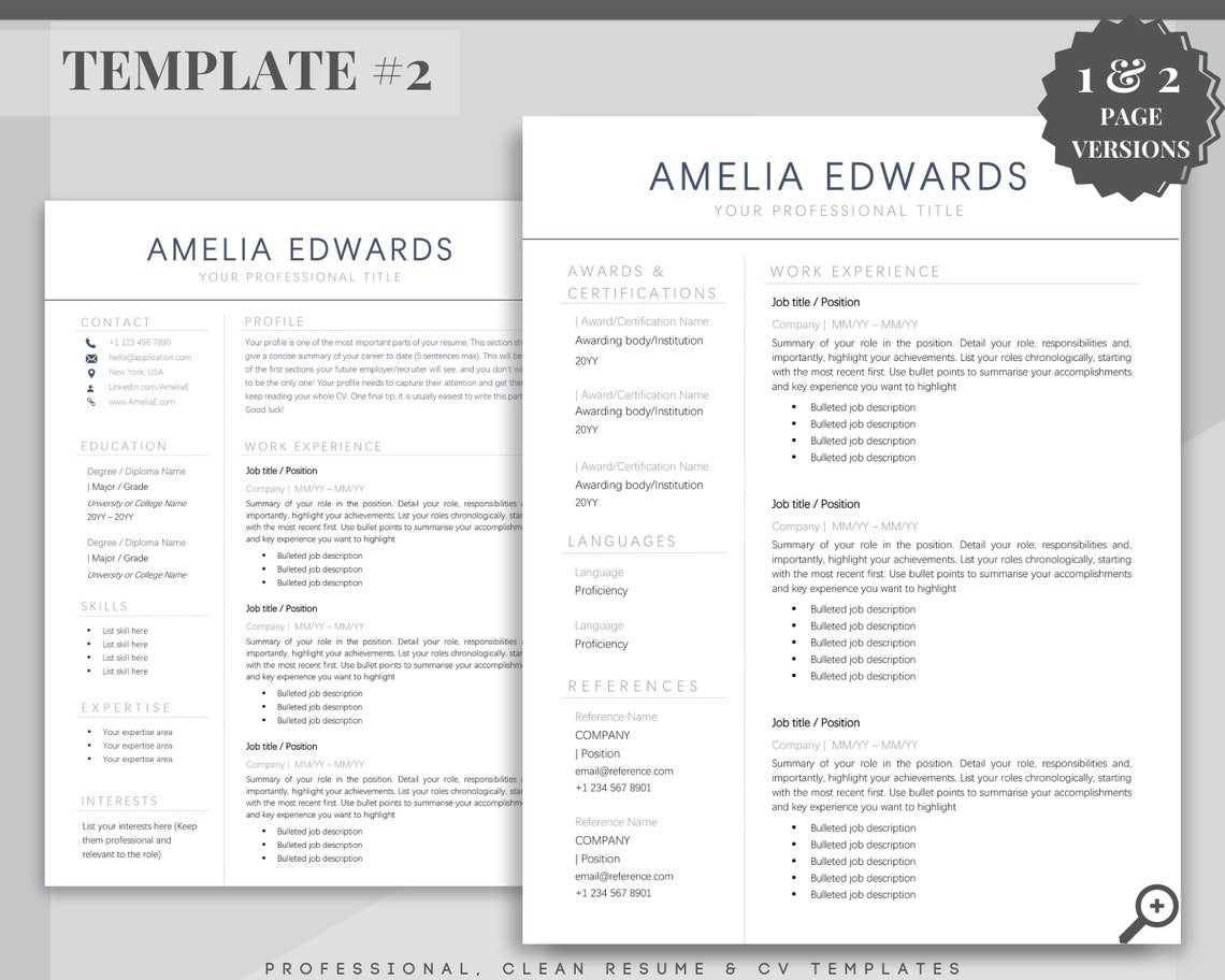 CV TEMPLATE Bundle Resume Word. Professional Resume Bundle. Minimalist ...