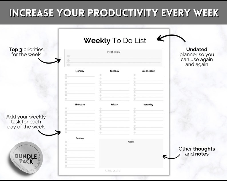 Printable Weekly Planner Template BUNDLE Week at a Glance - Etsy