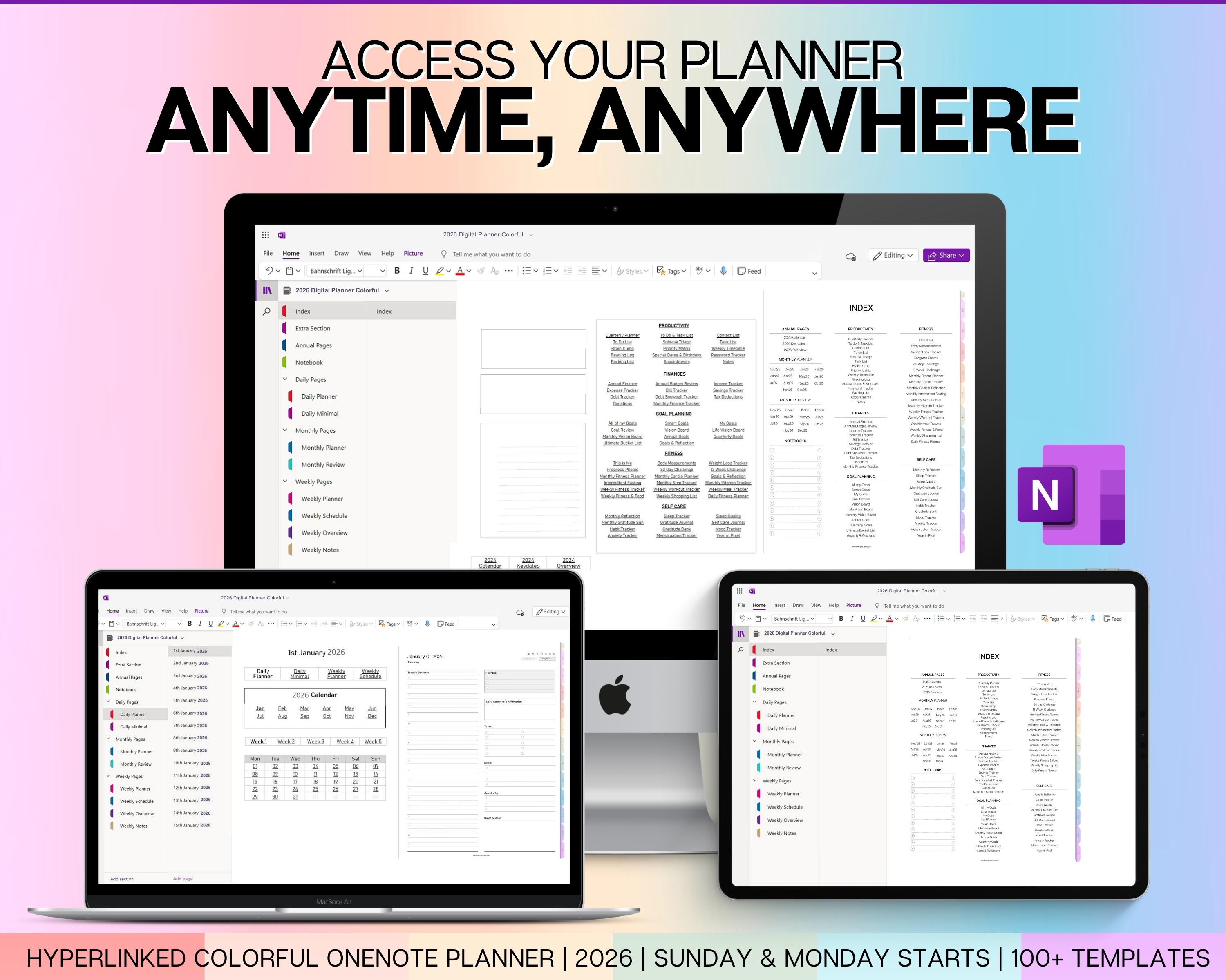 Onenote Planner, 2026 COLORFUL Digital Planner, Onenote Template, Daily ...