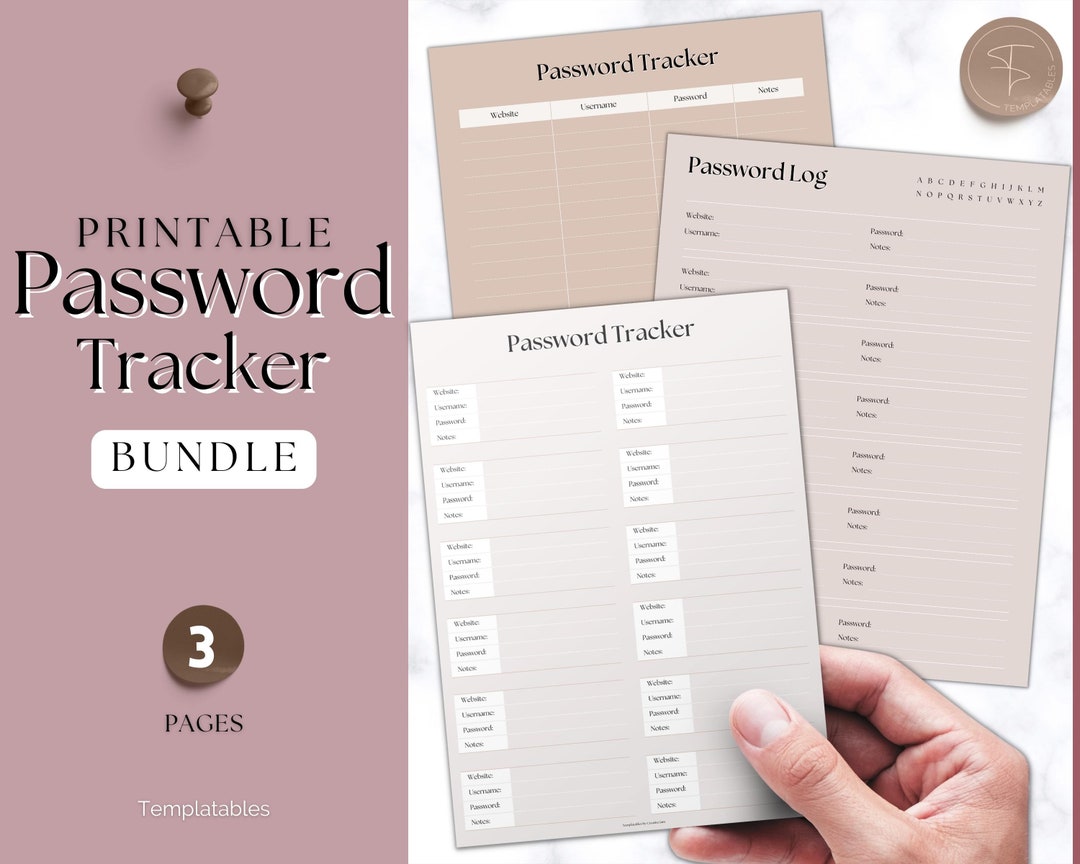 Password Tracker BUNDLE, 3 Printable Password Log & Organizers ...