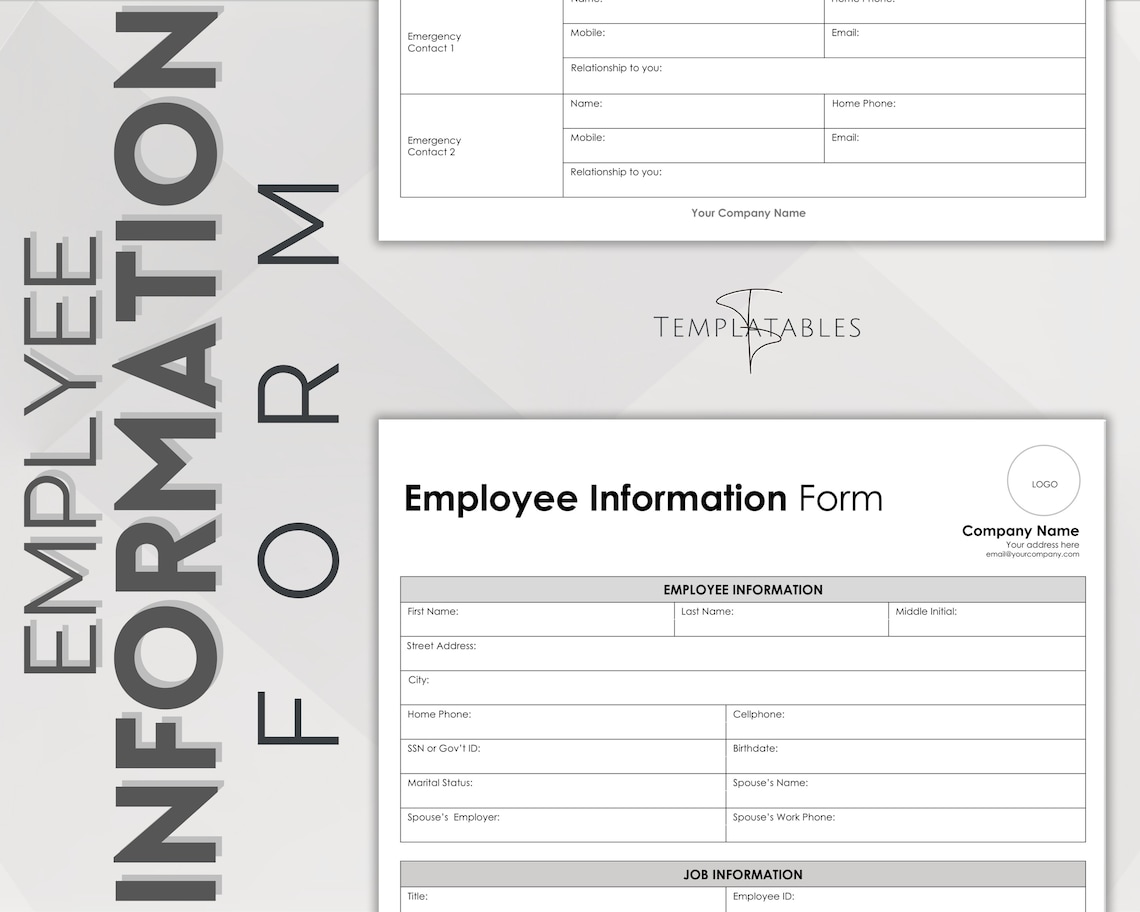 Employee Information Form, EDITABLE Employee Onboarding Template, Small ...