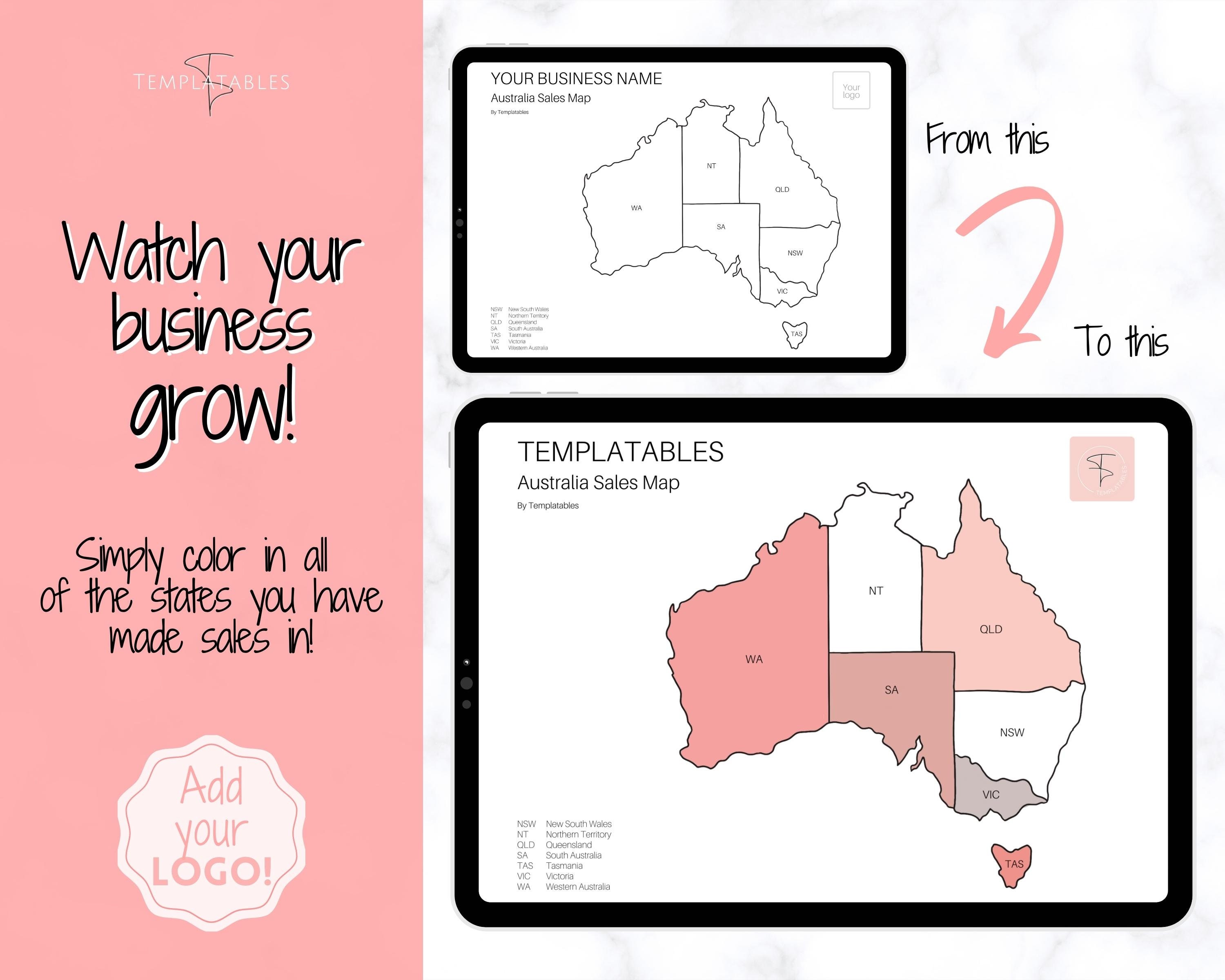 Sales Tracker, EDITABLE Australia Sales Map, Etsy Business Sales Map ...