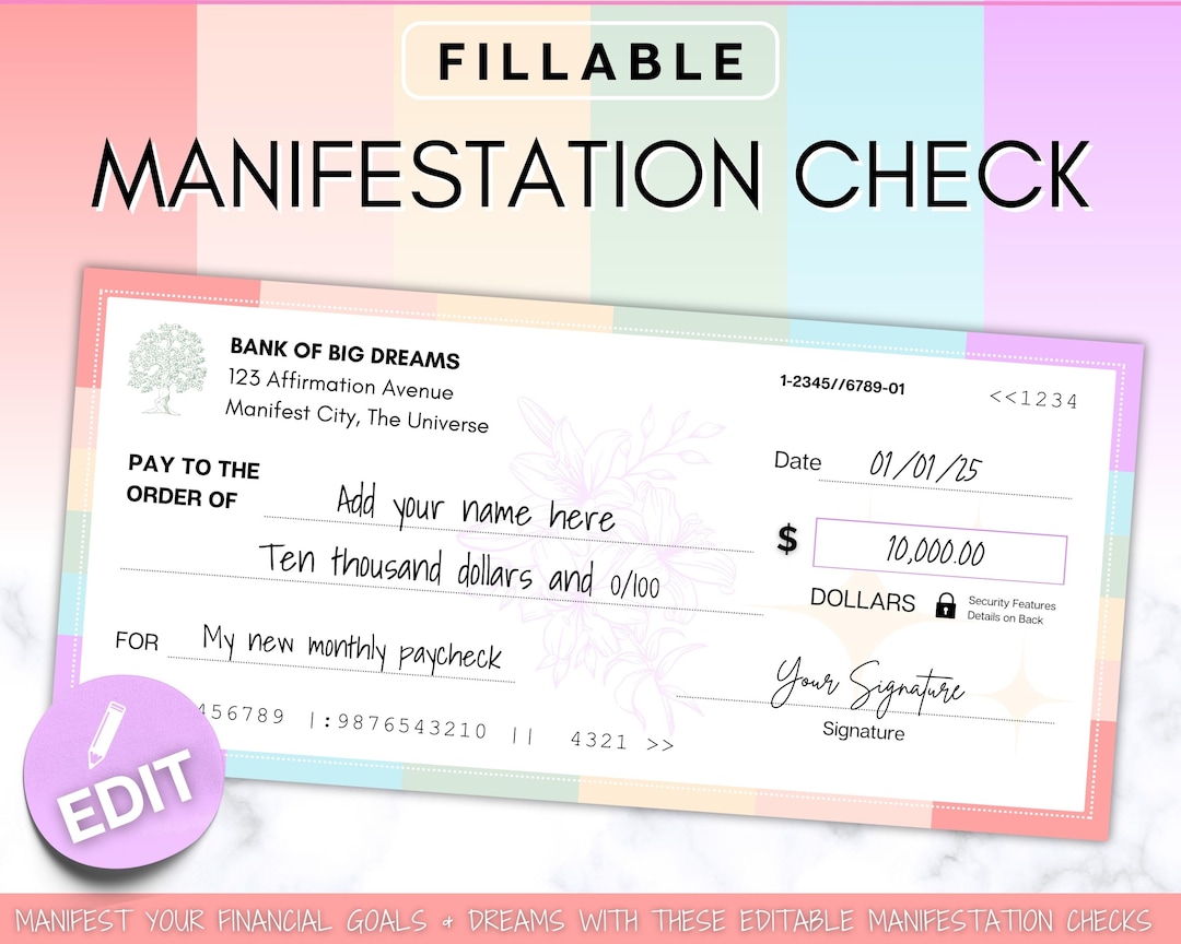 EDITABLE Manifestation Check Templates, Money Magnet, Vision Board, Law ...