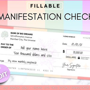 COLORFUL Manifestation Check Templates, Money Magnet, Vision Board, Law ...