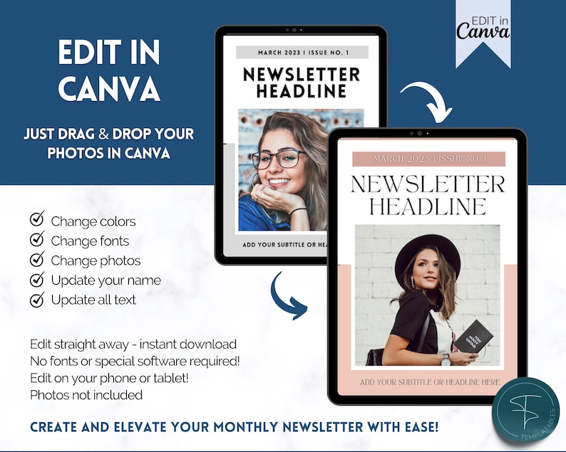 Newsletter Template 45 Editable Canva Templates Monthly - Etsy