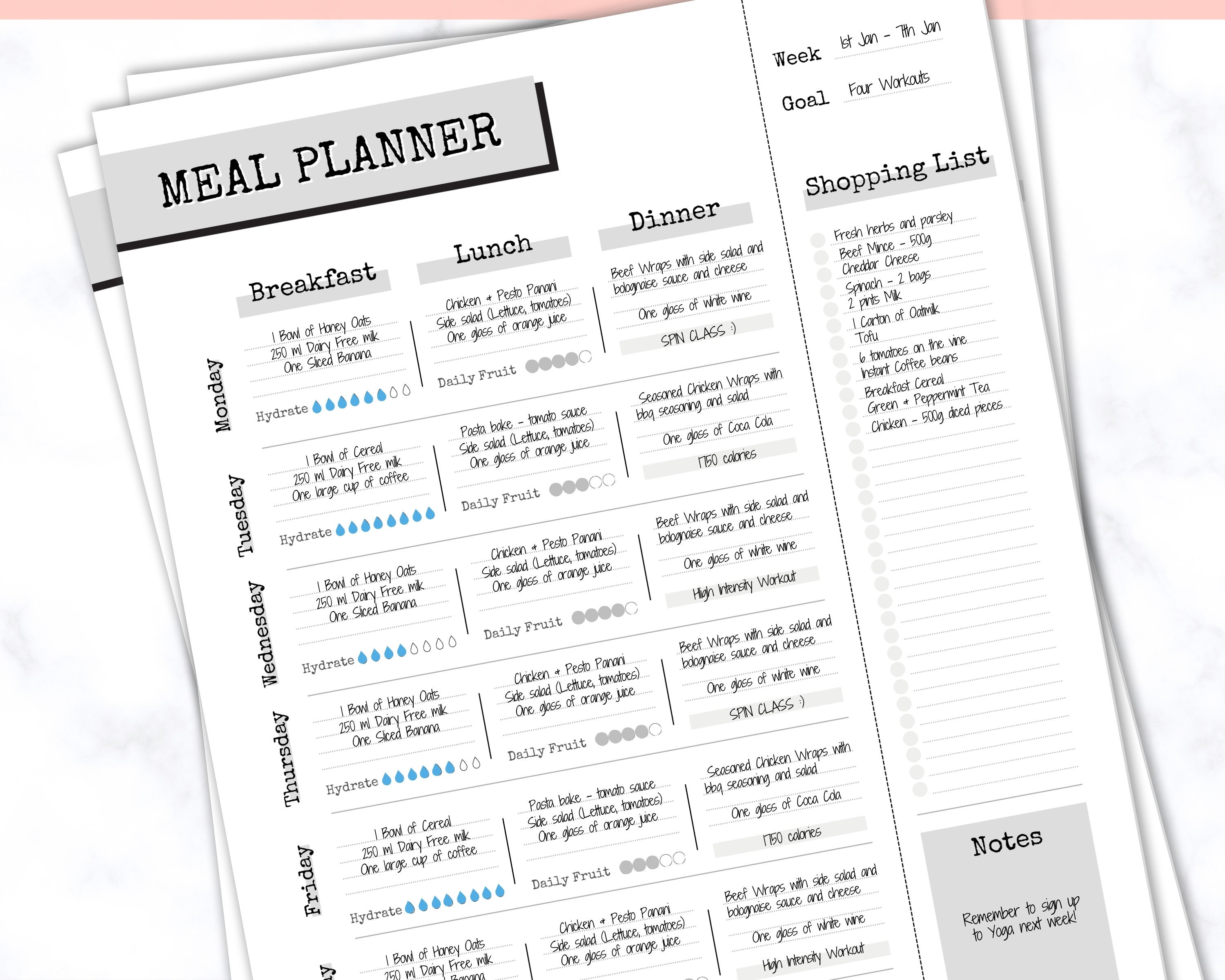 Weekly Meal Planner Printable Food Diary Meal Tracker Food Etsy
