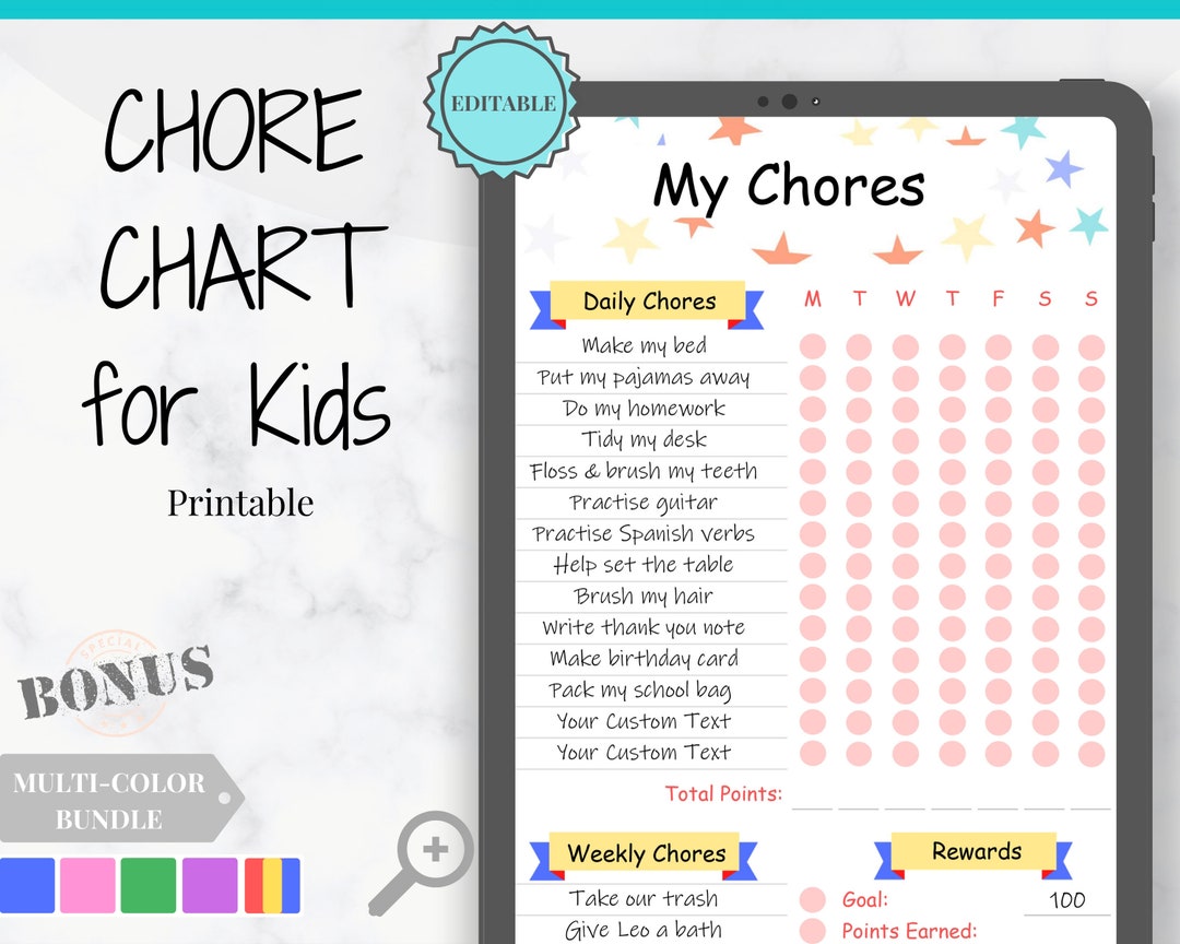 Chore Chart for Kids. Behaviour Chart With Kid's Reward Chart Included ...