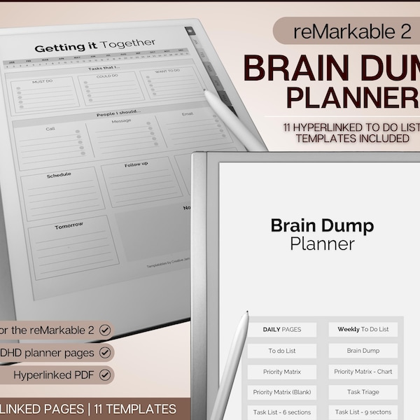 Remarkable 2 Template Brain Dump Planner - Etsy