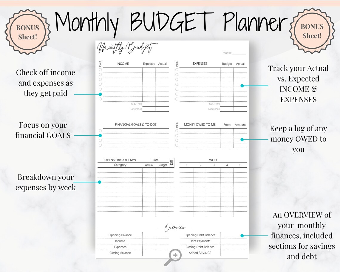 Monthly Expense Tracker Printable Budget Planner Budget | Etsy UK